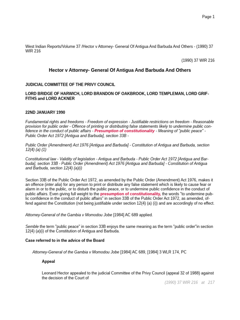 Hector V Attorney - General of Antigua and Ba | PDF | Appeal | Court Of ...