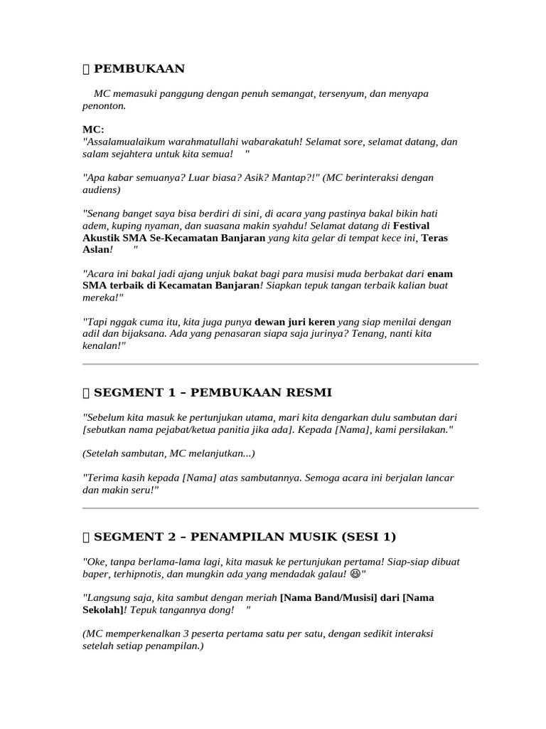 Contoh Teks MC Festival Akustik | PDF