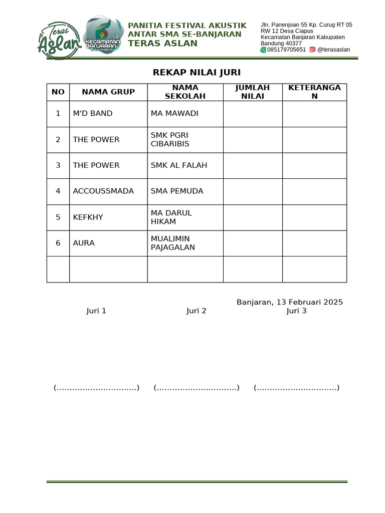 Rekap Format Penilaian Festival | PDF