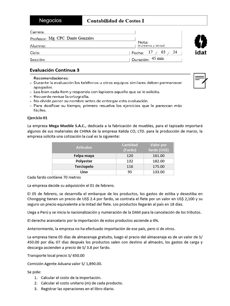 EC3 - Contabilidad de Costos I | PDF | Economias