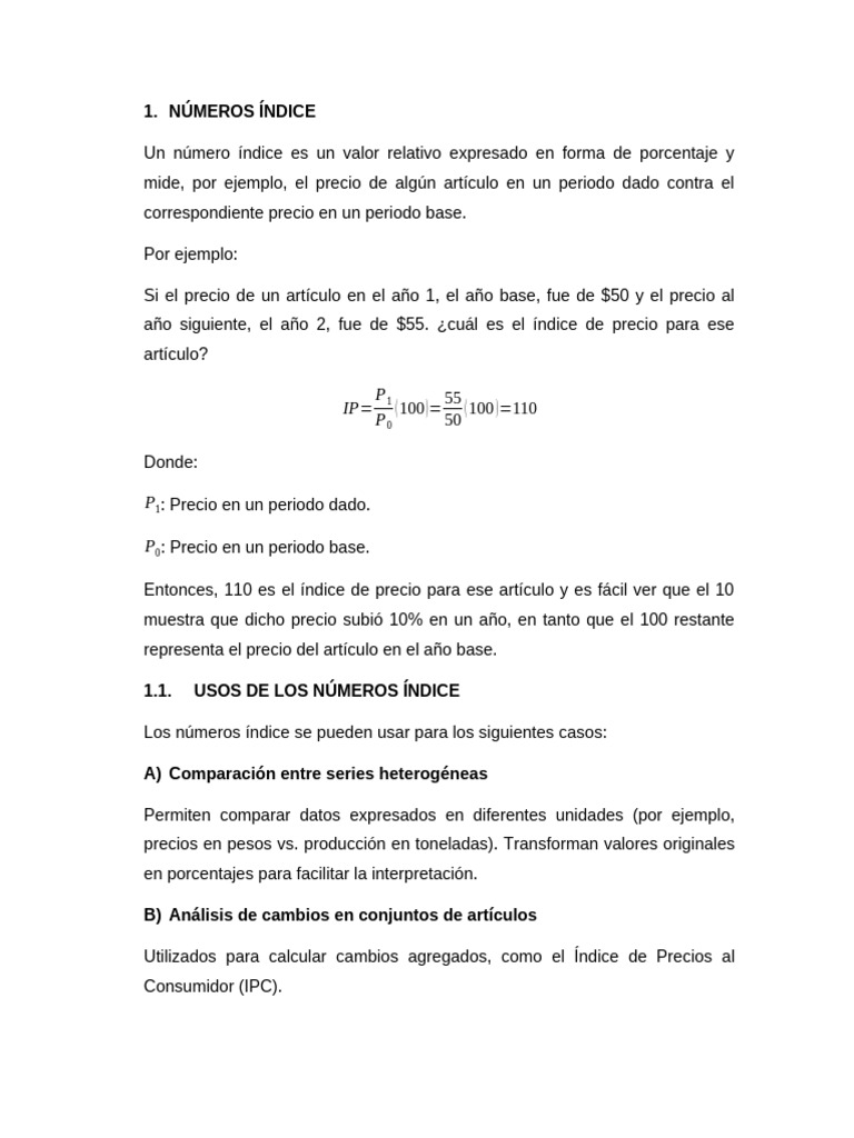Números Índice: Conceptos y Cálculos | PDF | Inflación | Precios