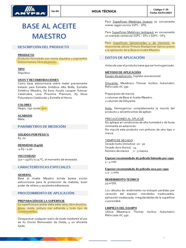Base Anticorrosiva Al Aceite Maestro | PDF | Pintar | Materiales