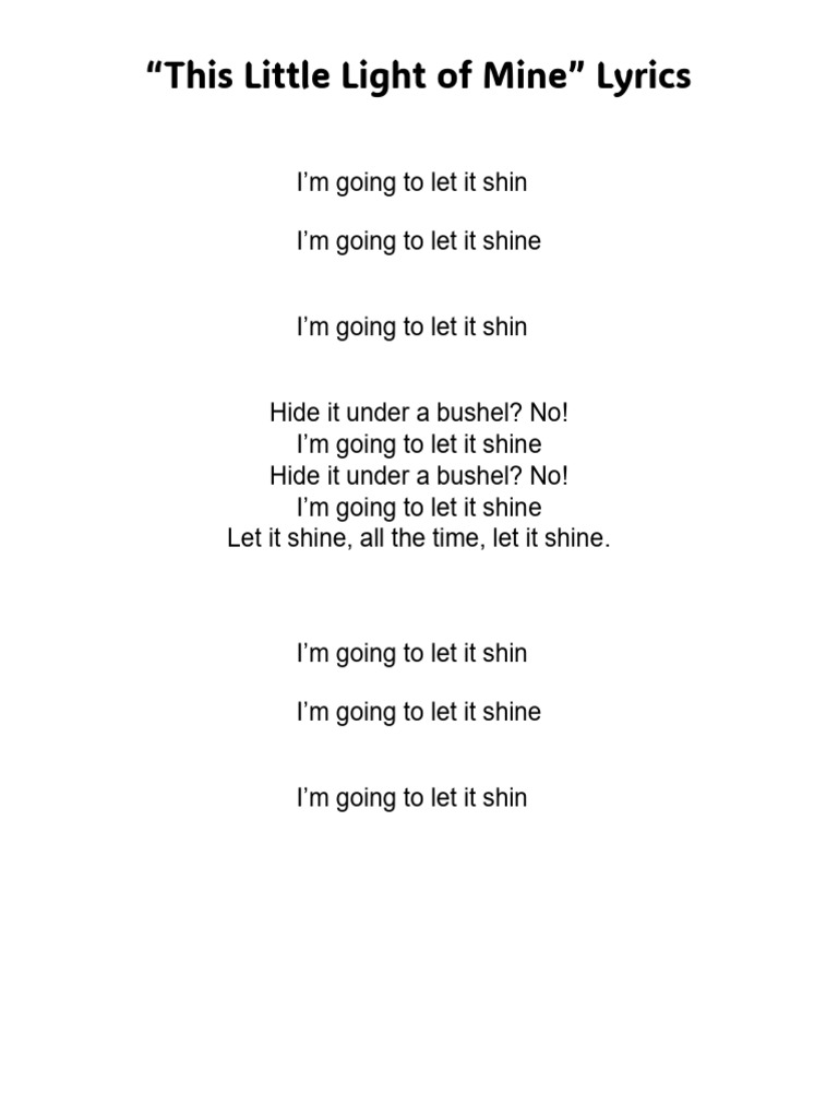 This Little Light of Mine Lyrics | PDF