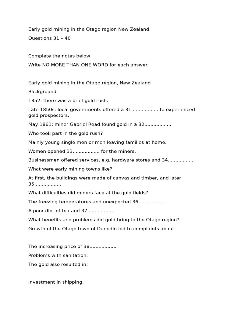 Challenges of Early Otago Gold Mining | PDF