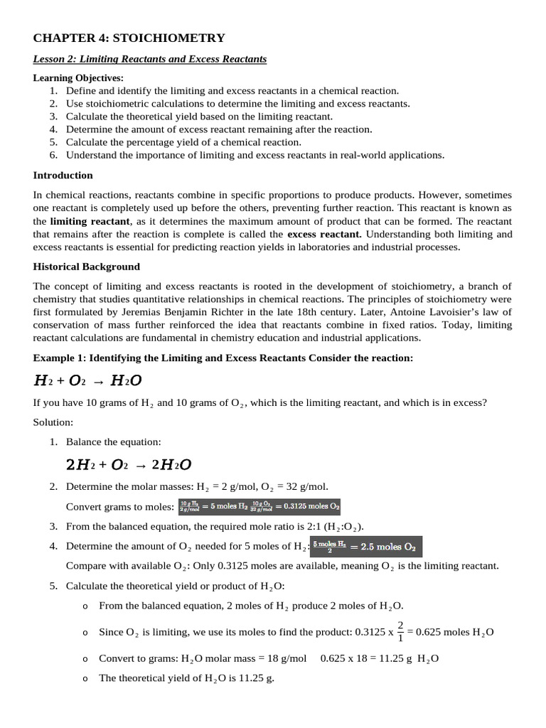 CHAPTER 4 - Report Limiting Reactant | PDF | Stoichiometry | Mole (Unit)