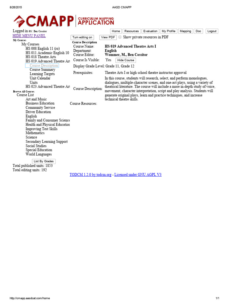 Adv Theatre Arts Course Description | PDF