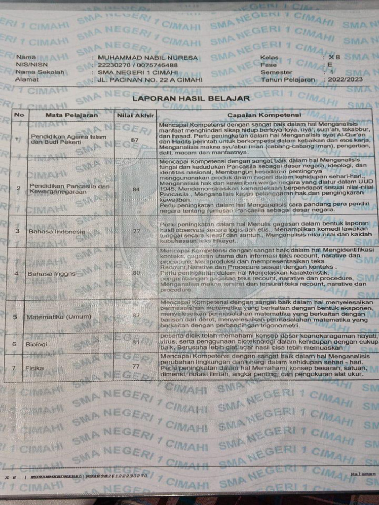 Rapor Nabil | PDF