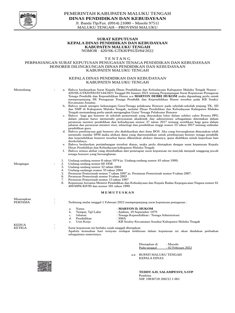 SK Dinas Pendidikan | PDF