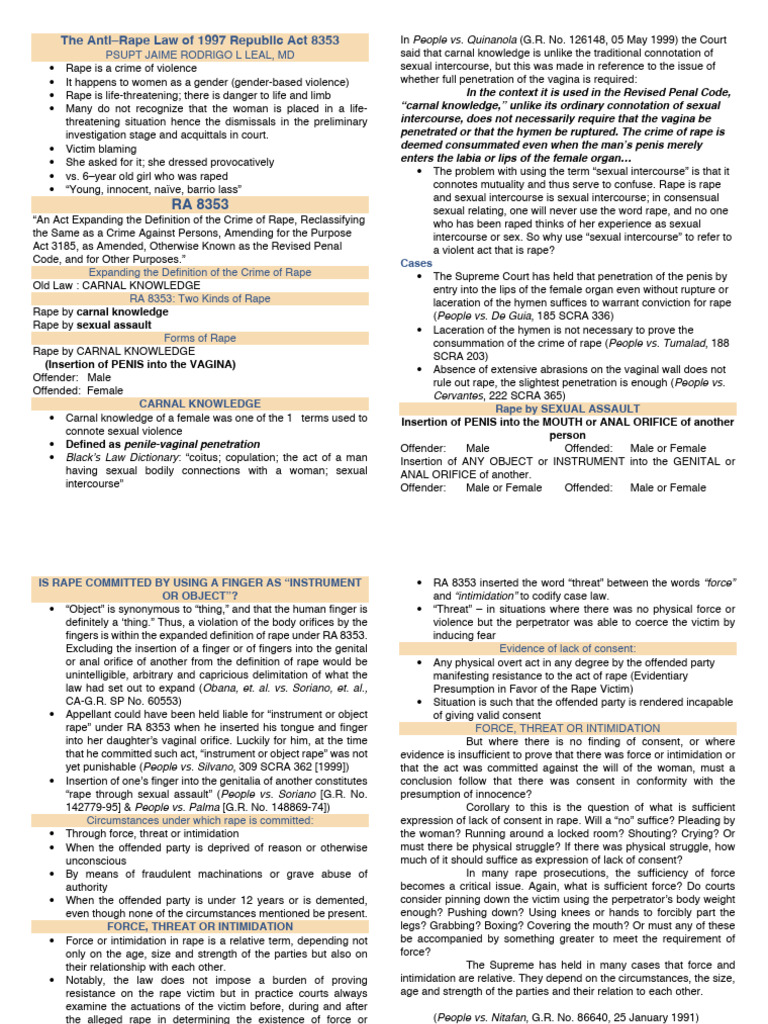 Anti Rape Law Formed Reviewer | PDF | Rape | Sexual Intercourse
