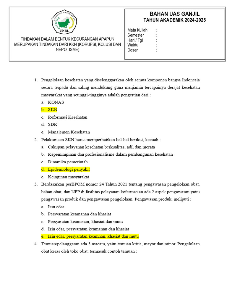 Bahan Uas Per-uuk d3 Farmasi 2025[1] | PDF
