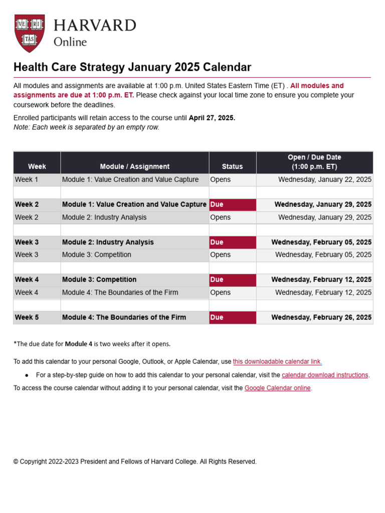 HCST January 2025 Calendar | PDF