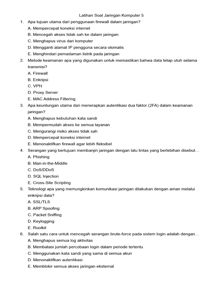 Latihan Soal Jaringan Komputer 5 | PDF