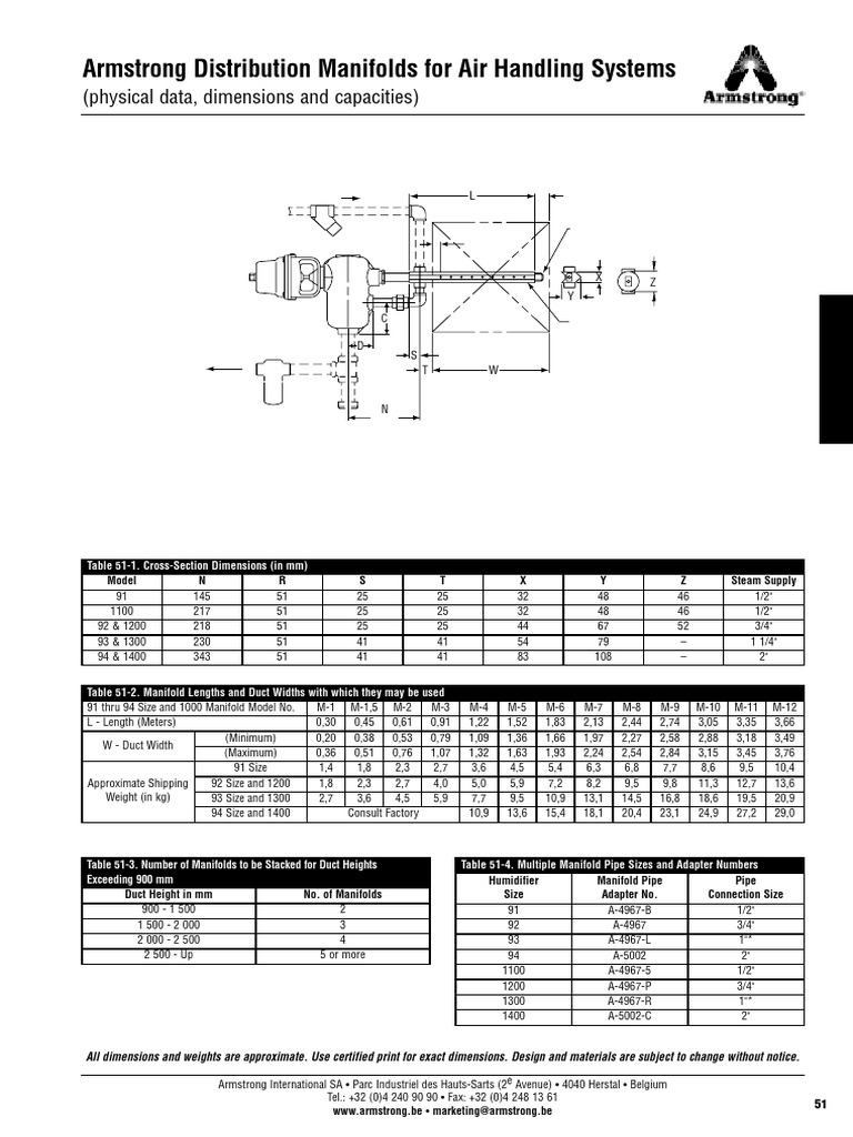 Armstrong Steam Humidifier Manifold Specs | PDF