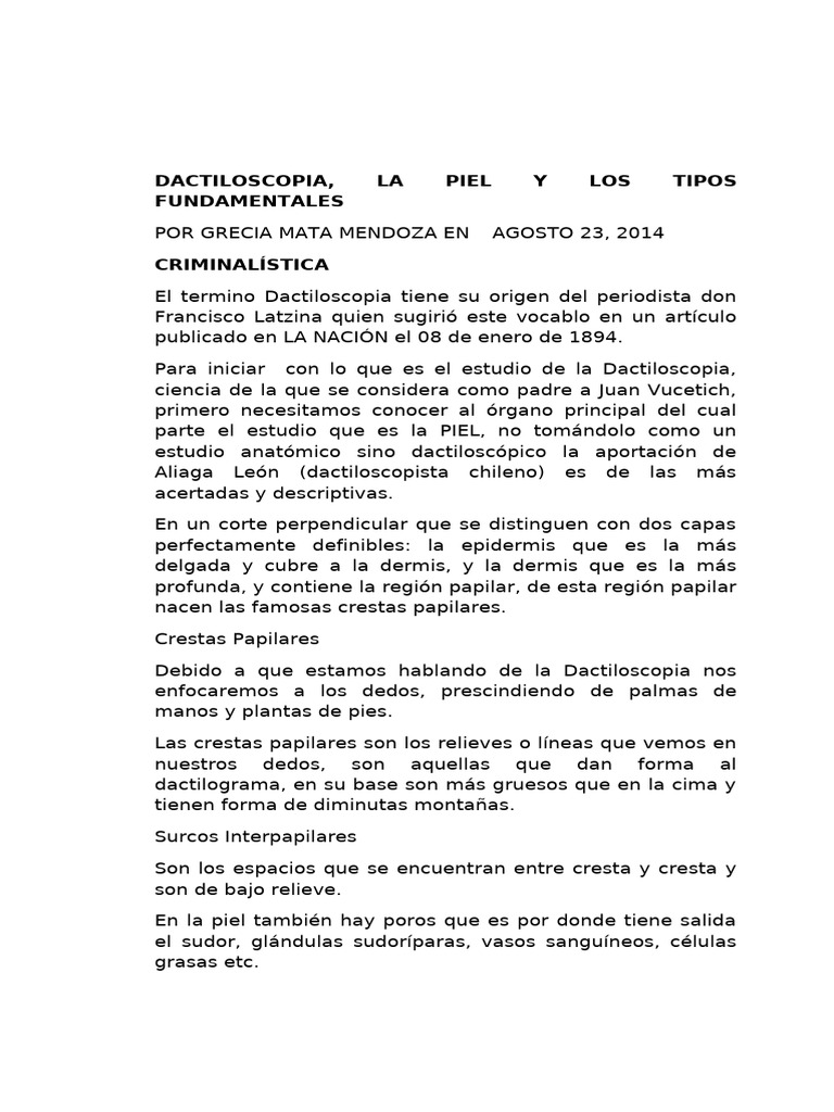 Dactiloscopia Grupos Fundamentales | PDF | Huella dactilar | Anatomía ...