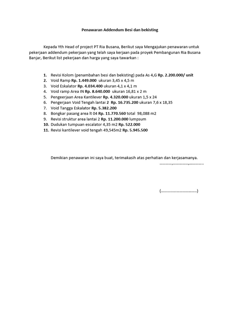Penawaran Addendum Besi Dan Bekisting | PDF