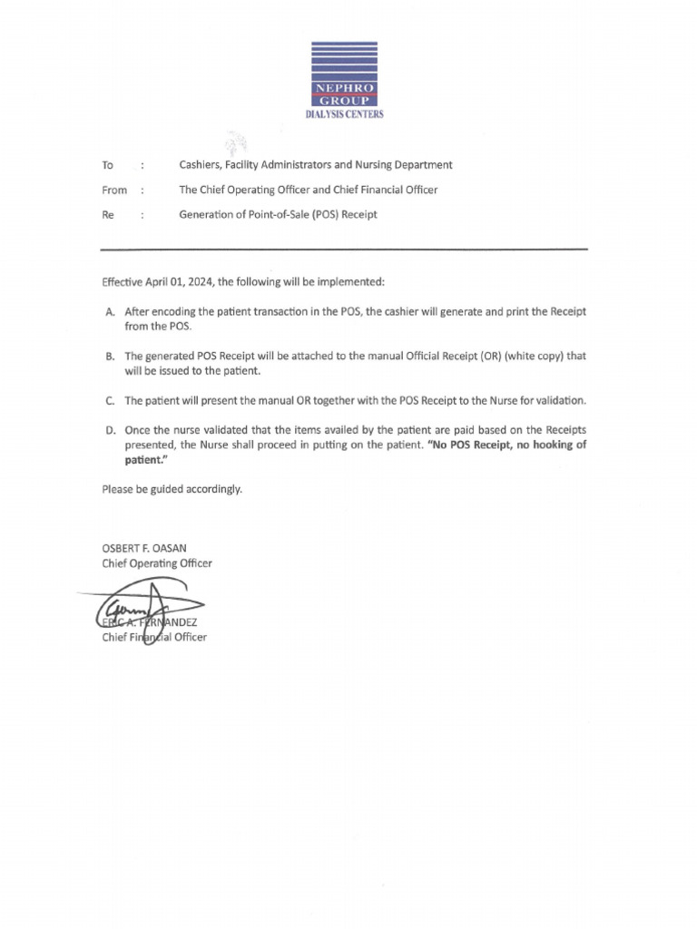 Nephro Group - Memo On The Generation of POS Receipt | PDF