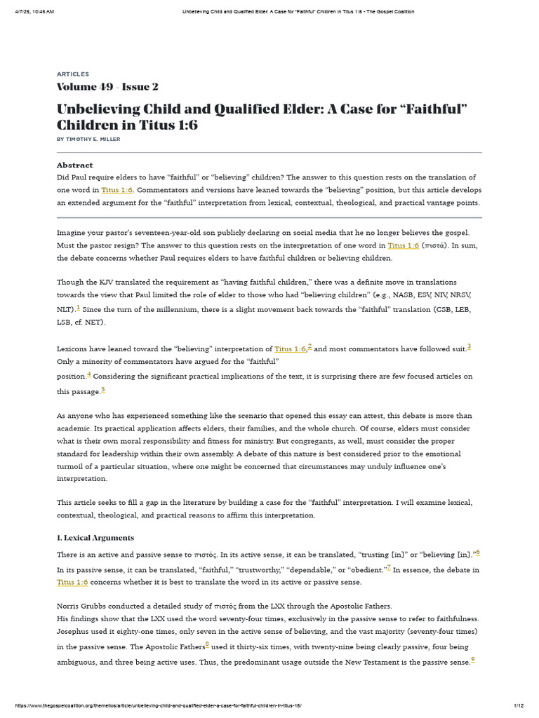 Unbelieving Child and Qualified Elder - A Case For "Faithful" Children ...