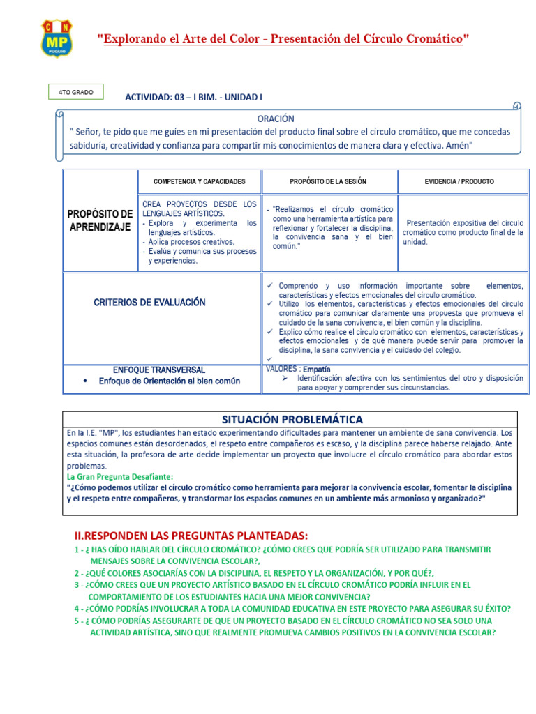 03 - ACT. I BIM.-4TO GRADO - I Unid - Circ.cromatico 3 | PDF | Color