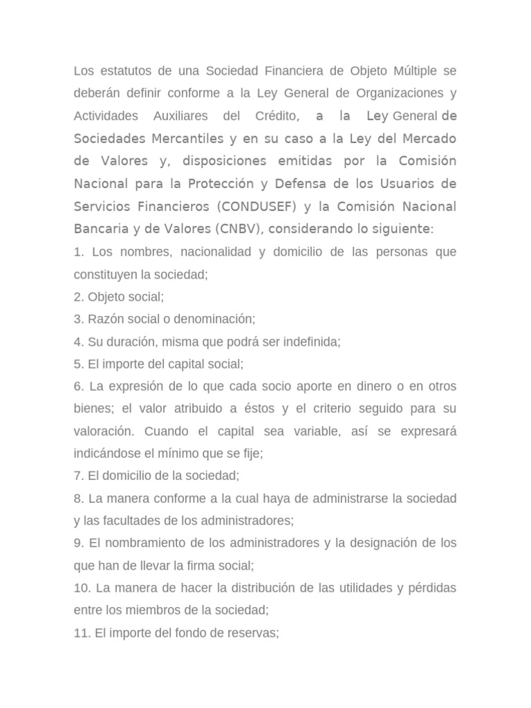 Definición de Los Estatutos Sociales de La SOFOM | PDF | Sociedad de responsabilidad limitada ...
