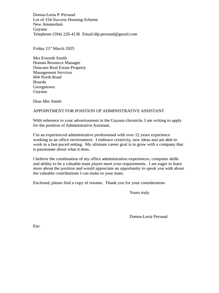 Application for Administrative Assistant Position | PDF
