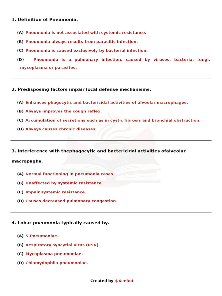 Pathology SGL-2 Pneumonia - MCQ1 | PDF | Pneumonia | Lung