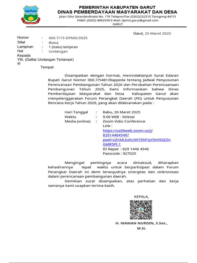 Undangan Forum Perangkat Daerah DPMD 2025 | PDF
