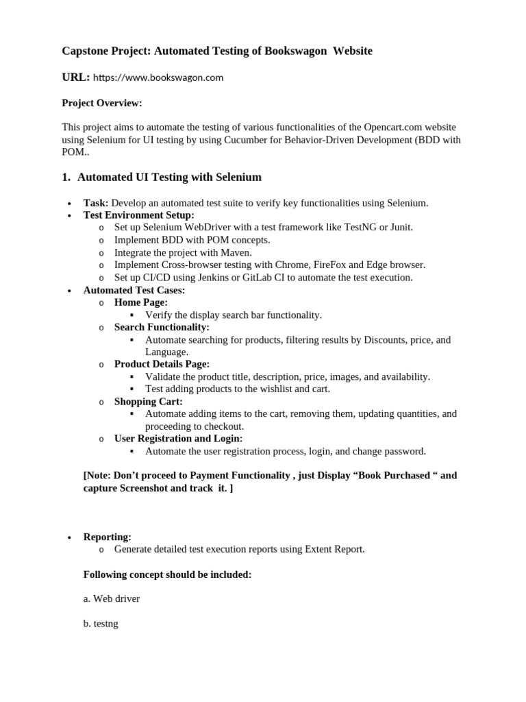 Capstone Project Bookswagon | PDF | Software Testing | Selenium (Software)