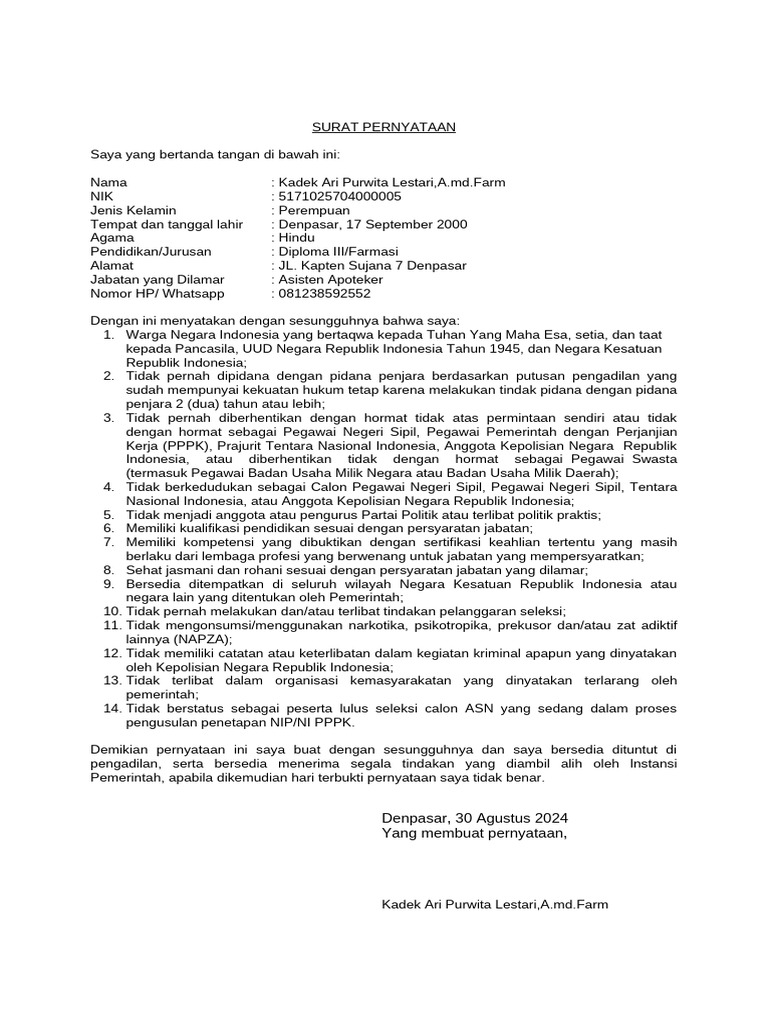 Lampiran V Surat Pernyataan-1 | PDF