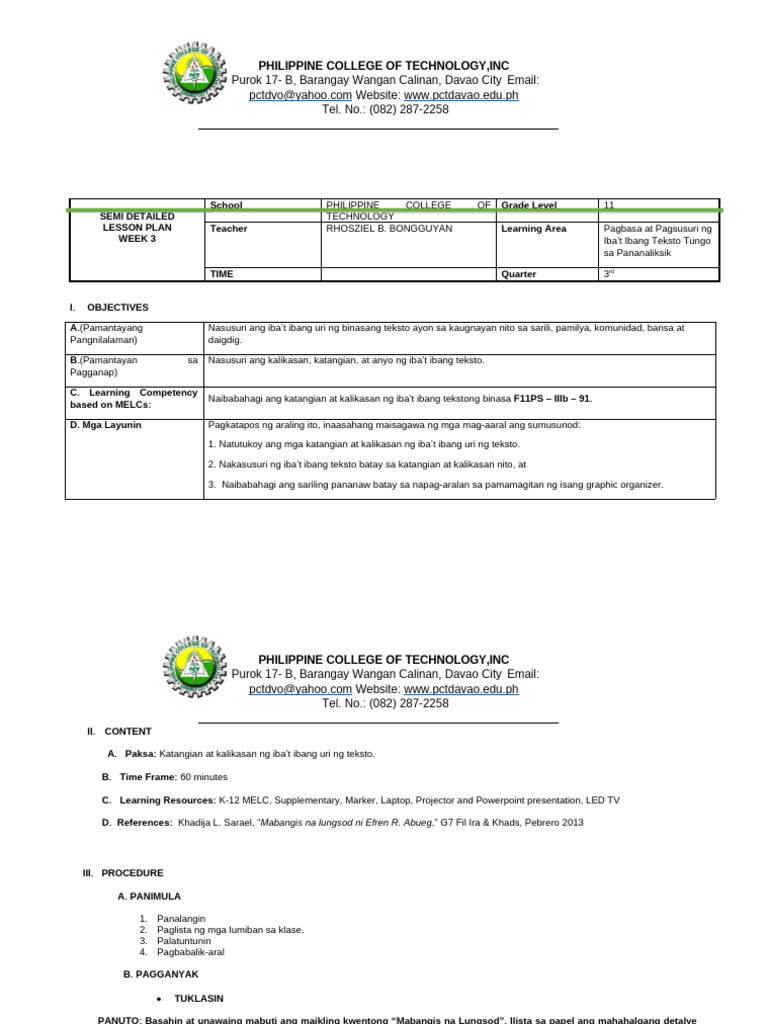 Lesson Plan Sa Pagbasa | PDF