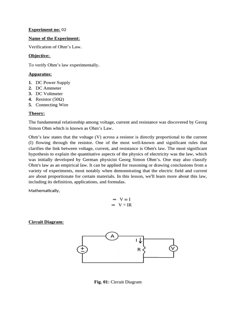 Verification of Ohm’s Law. | PDF | Voltage | Resistor
