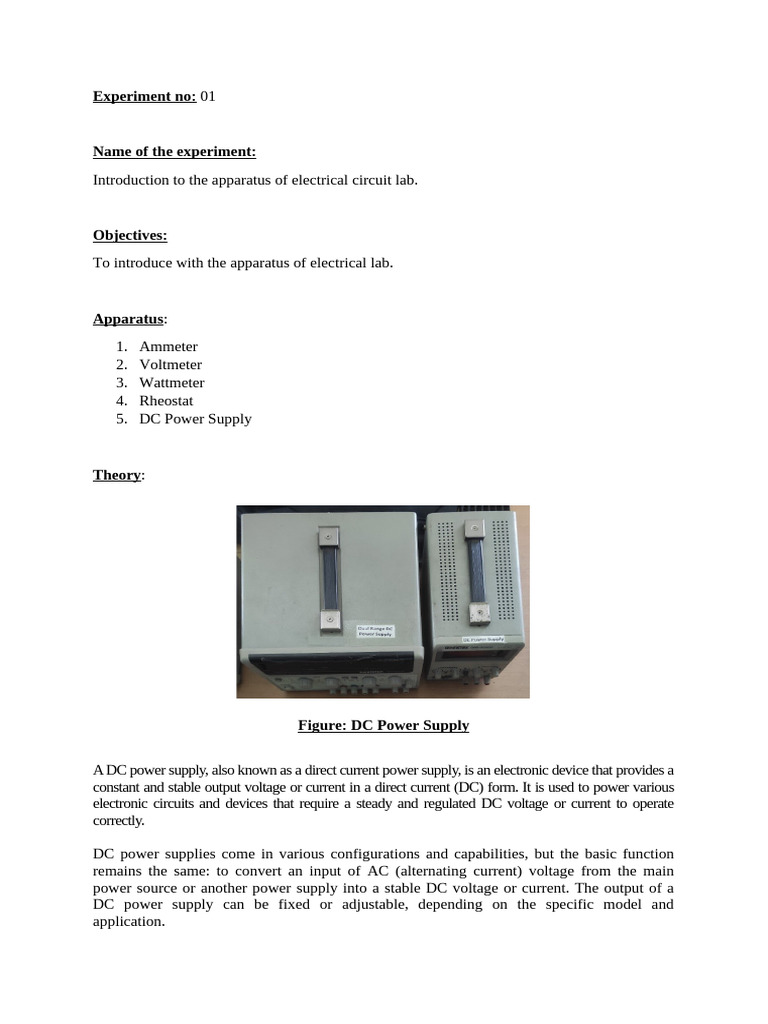 Introduction To The Apparatus of Electrical Circuit Lab. | PDF | Direct Current | Voltage