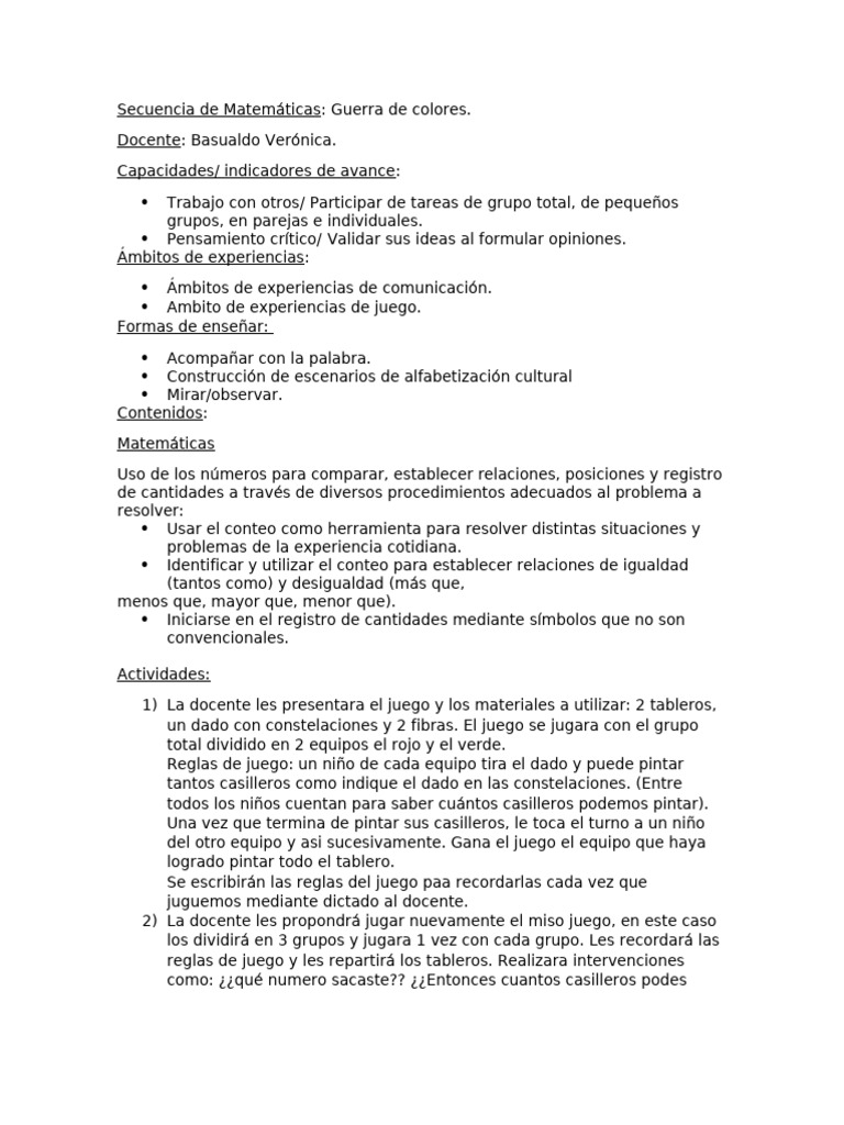 Sec Mat Guerra de Colores | PDF | Aprendizaje | Cognición