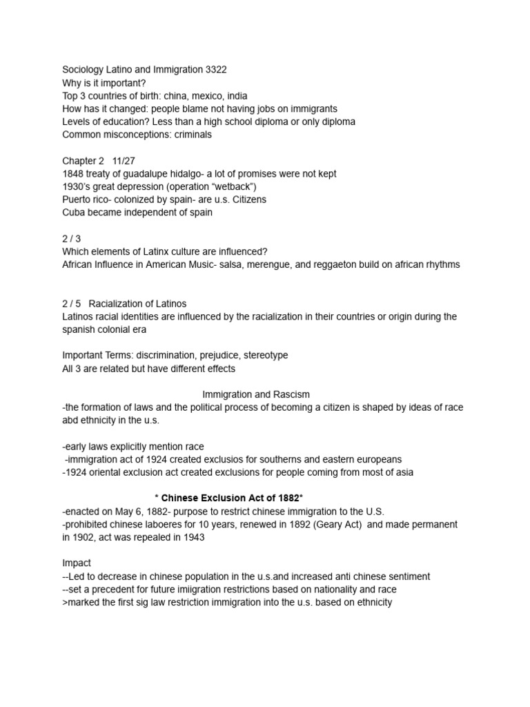 Sociology Latino and Immigration 3322 | PDF | Immigration | Hispanic ...