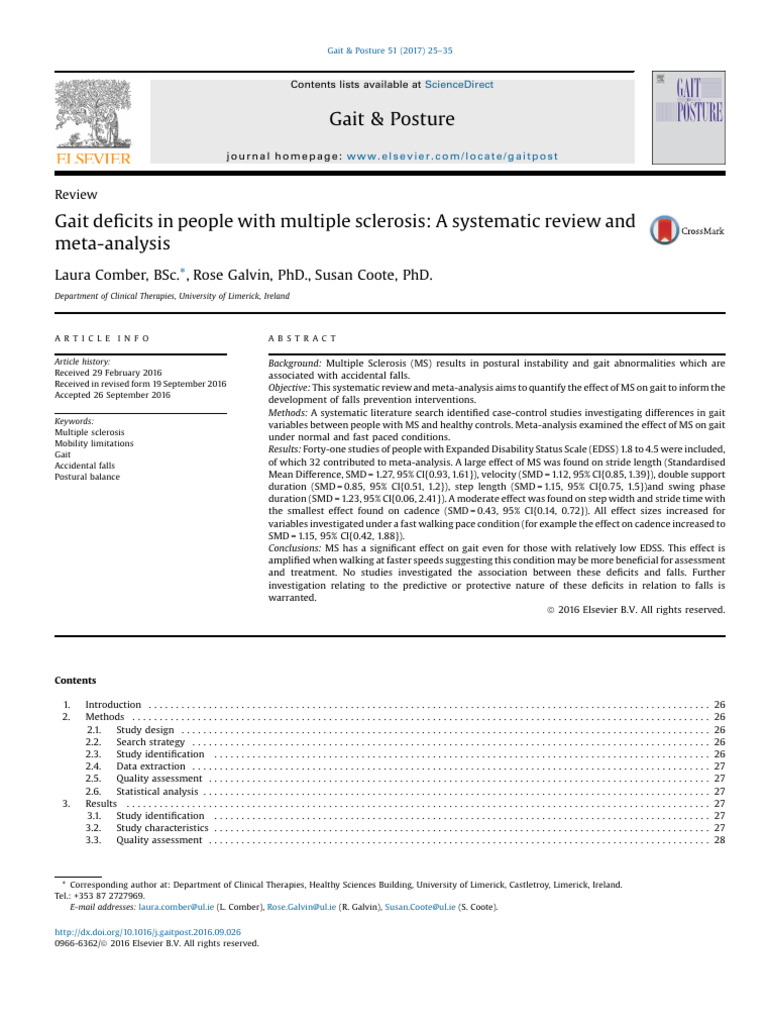 Gait Deficits in People With Multiple Sclerosis A Systematic Review and ...