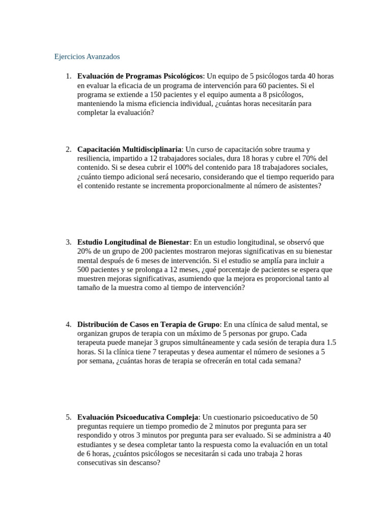 Ejercicios Avanzados en Psicología Aplicada | PDF | Terapia | Trabajo ...