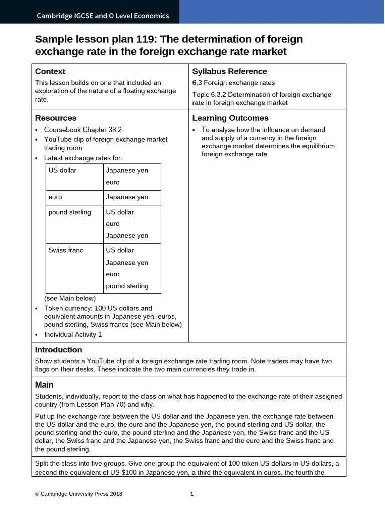 Lesson Plan 119 Foreign Exchange IGCSE-OL Economics | PDF | Exchange ...