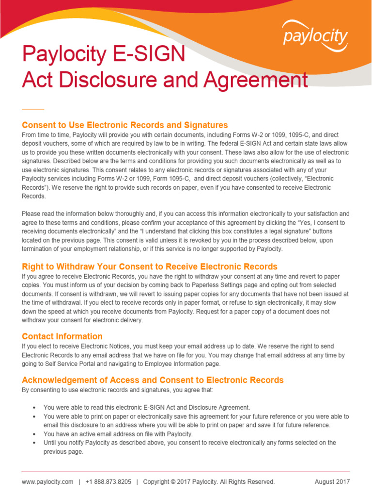 Paylocity ESign Disclosure and Agreement | PDF | Consent