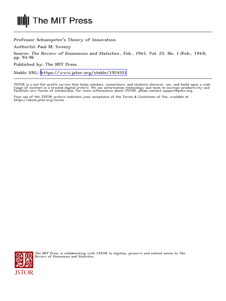 Professor Schumpeters Theory of Innovation - Paul Sweezy | PDF | Capitalism | Entrepreneurship