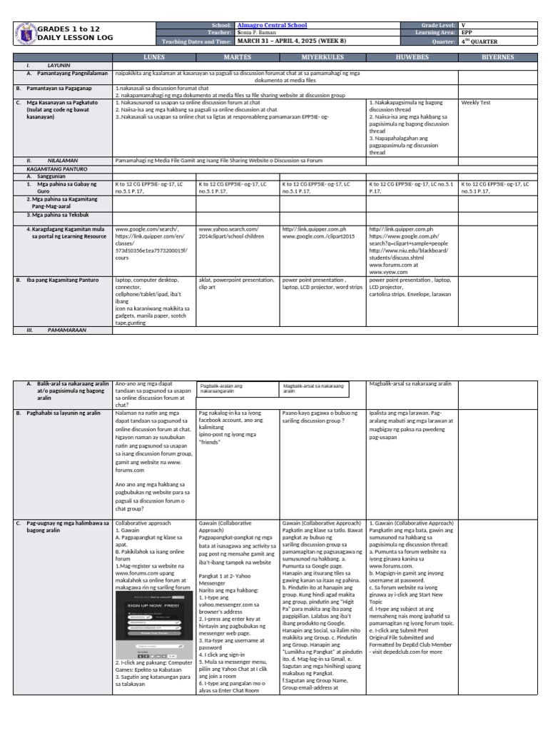 DLL - Epp 5 - Q4 - W8 | PDF
