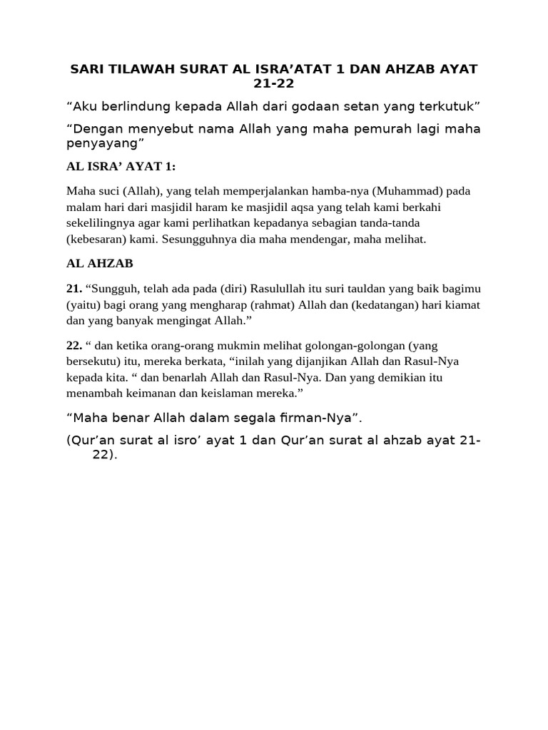SARI TILAWAH SURAT AL ISRA DAN AL AHZAB | PDF SARI TILAWAH SURAT AL ISRA DAN AL AHZAB | PDF