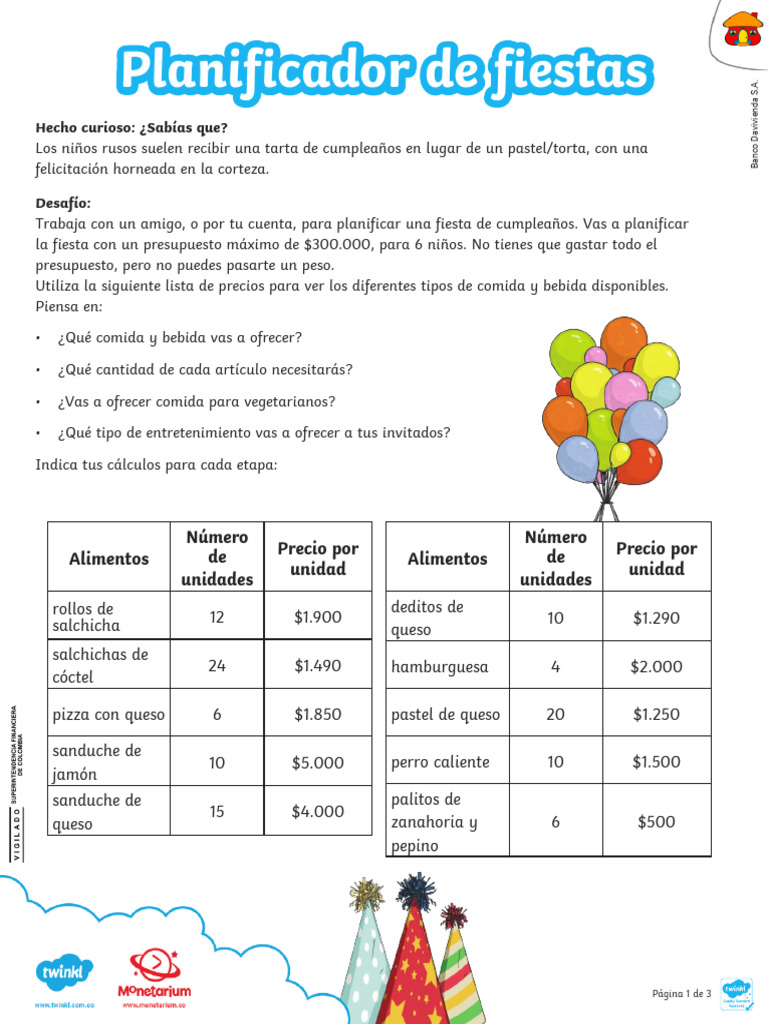 Planificación de Fiesta de Cumpleaños Infantil | PDF | Cumpleaños ...