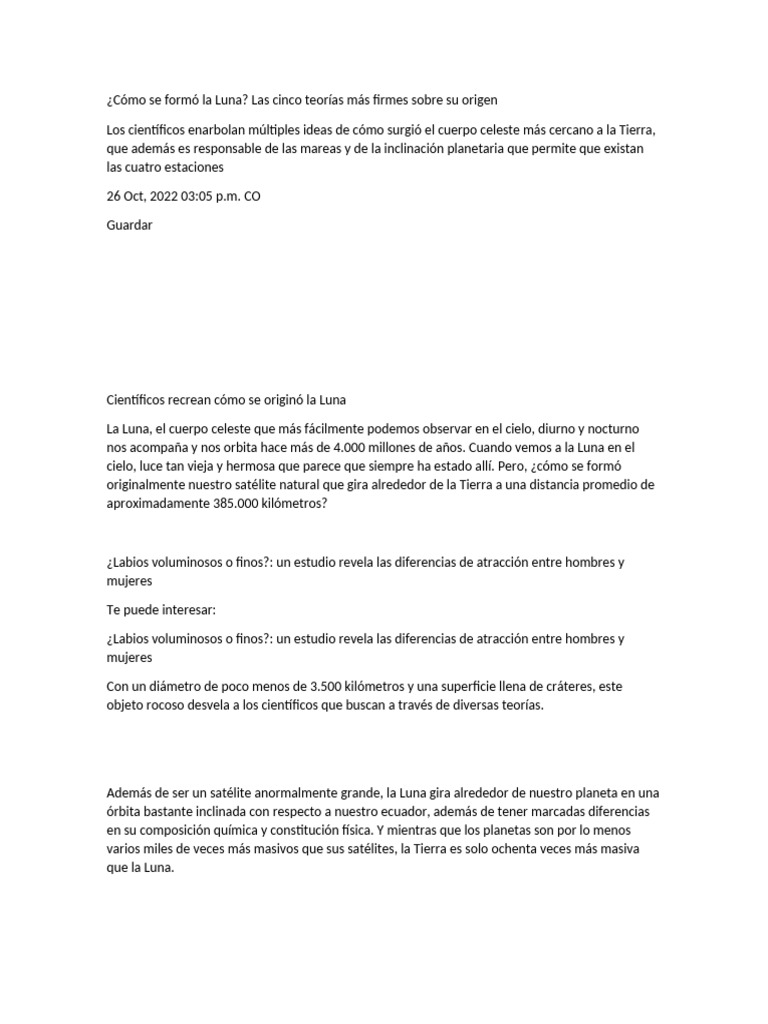 Cómo Se Formó La Luna | PDF