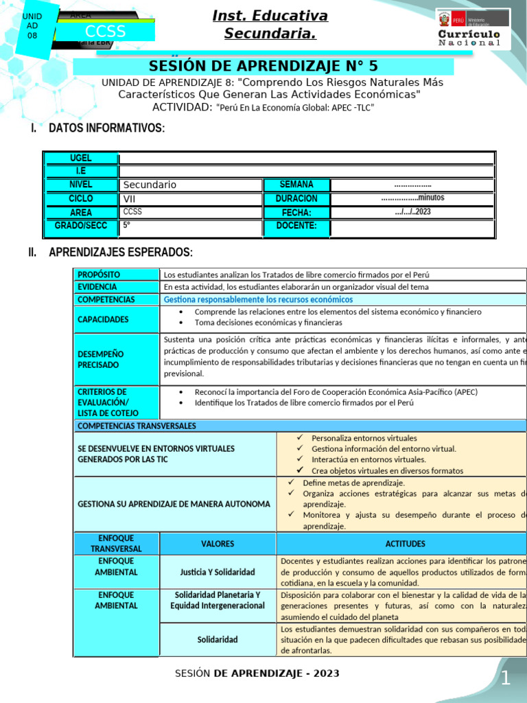 SESION CCSS 5° SEC-SEMANA 05 UNI 8 | PDF | Maestros | Aprendizaje