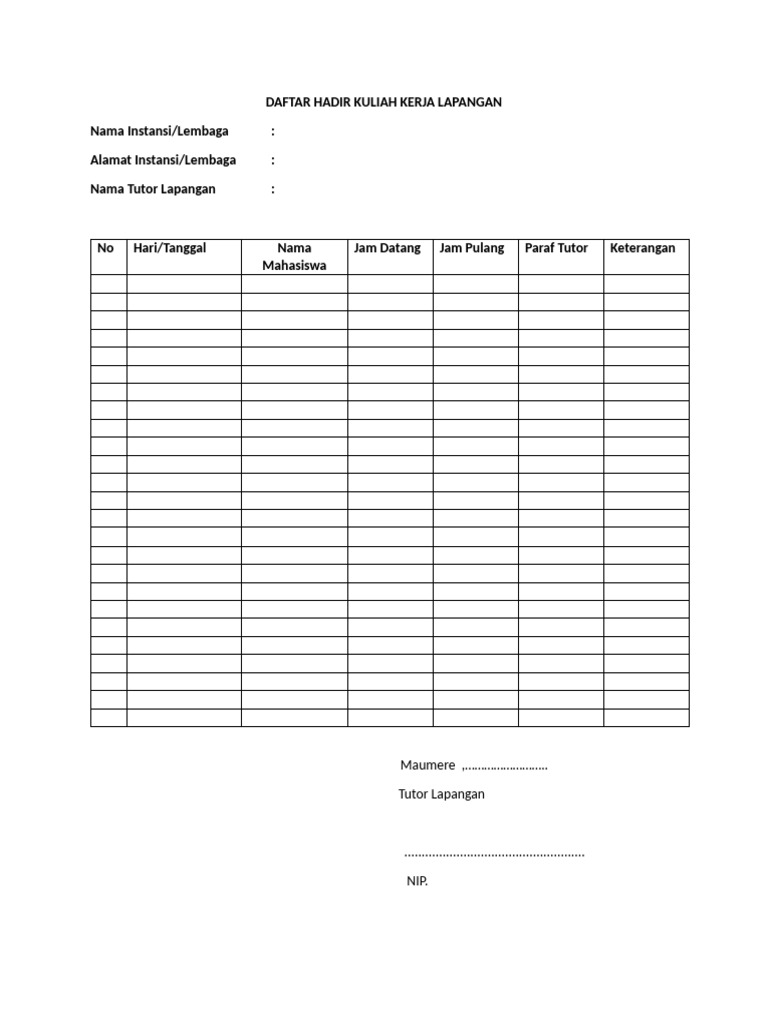 Daftar Hadir Mahasiswa KKL 2024 | PDF