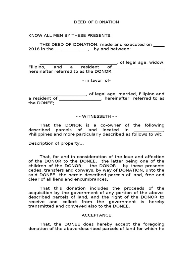 Deed of Donation - Blank | PDF | Legal Documents | Land Law
