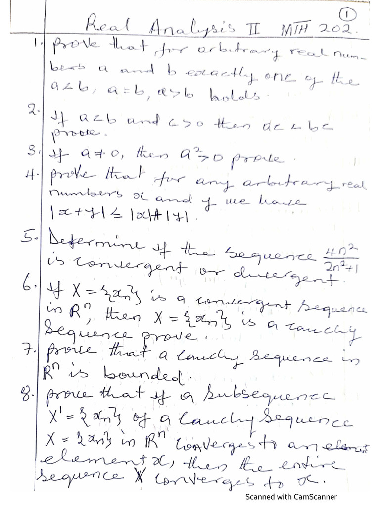 MTH 202 Real Analysis | PDF
