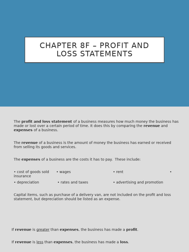 Chapter 8F - Profit and Loss Statements | PDF | Net Income | Income ...