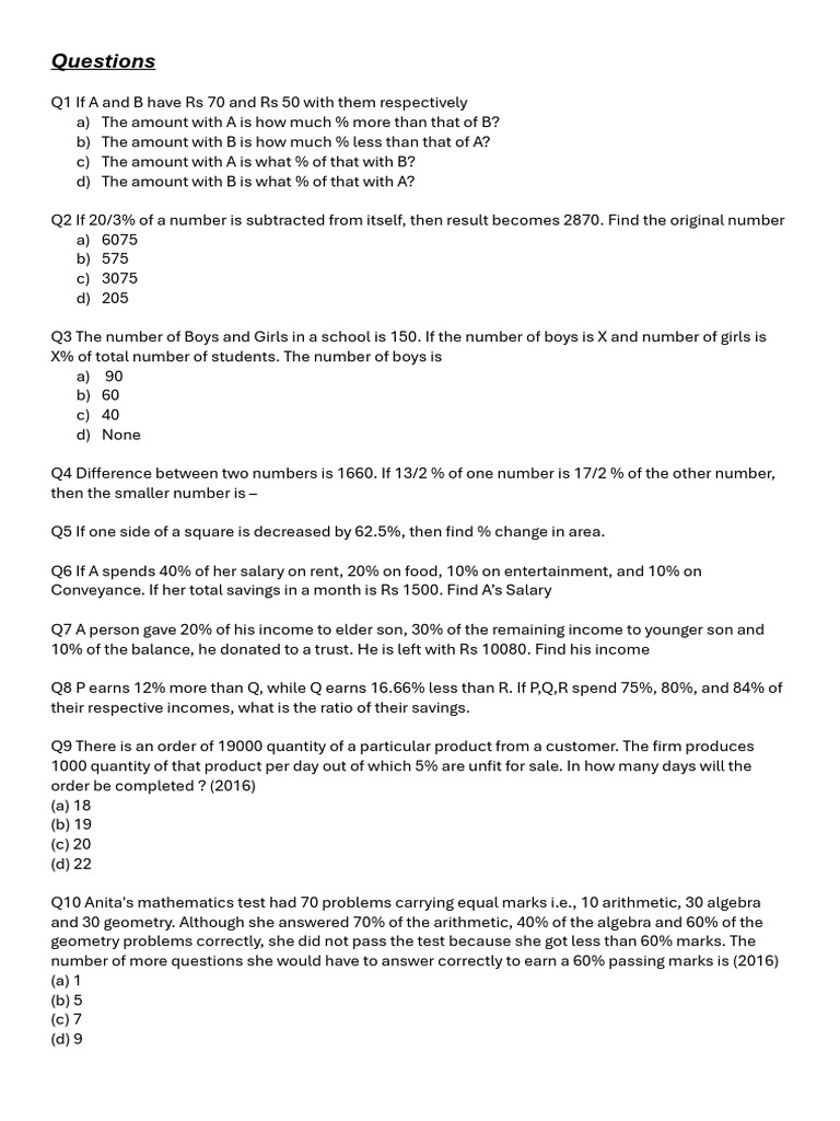 Percentage-Practice-Questions | PDF | Interest | List Price
