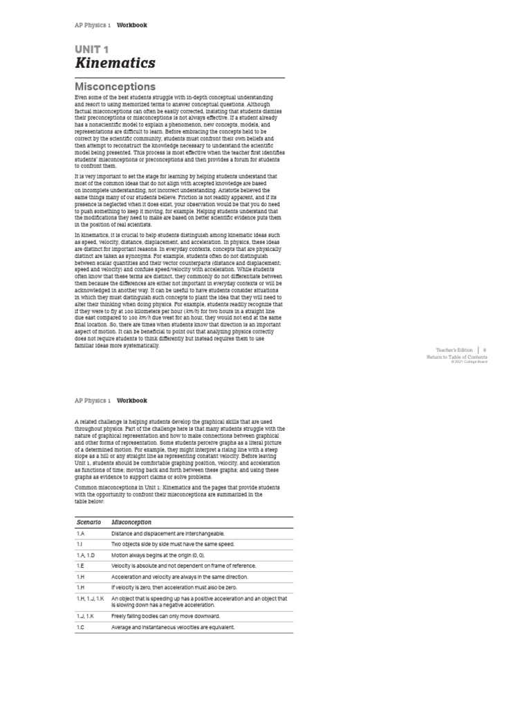 Student Workbook (Solutions) - Unit 1 (Kinematics) | PDF | Velocity | Acceleration