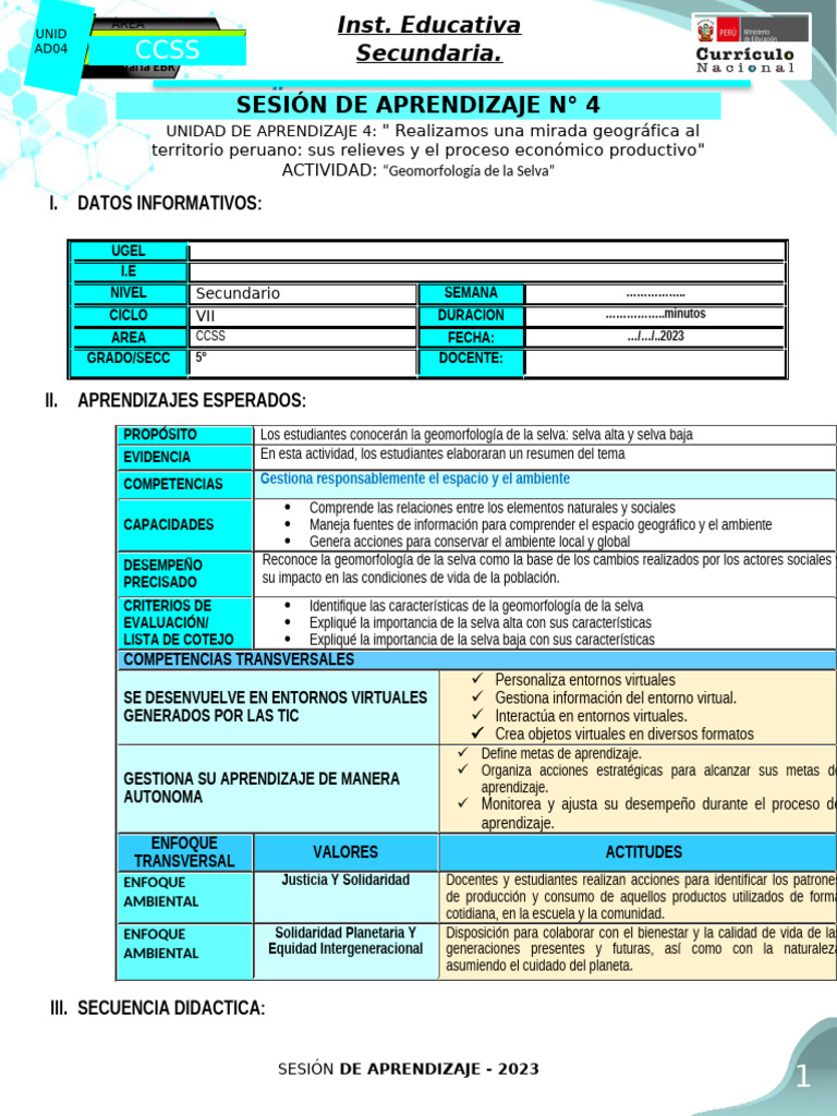 SESION CCSS 5° SEC-SEMANA 04 | PDF | Maestros | Aprendizaje